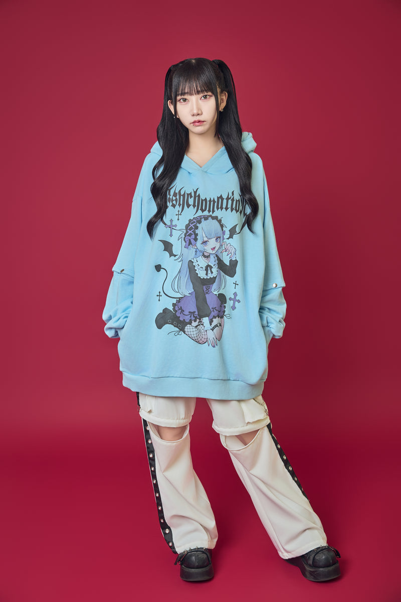Psycho Nation x Rene collab blue hoodie – Grumpy Bunny